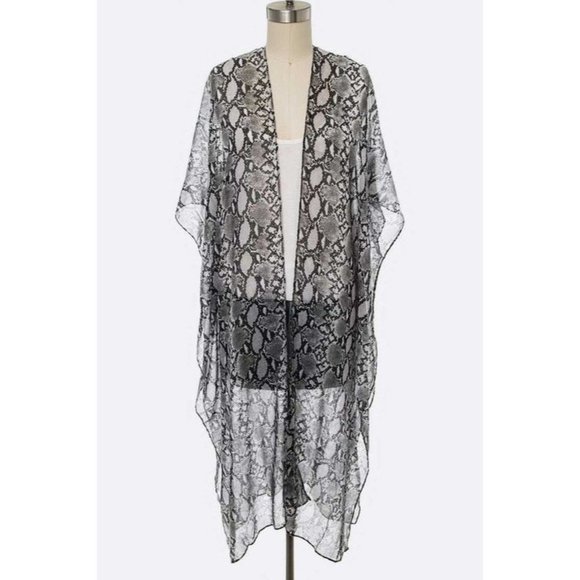 Swim | Python Snake Printed Long Kimono Cardigan Sheer Animal Print ...